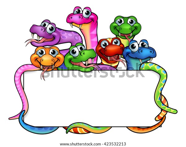 Cartoon Snakes Sign Cute Friendly Snake Stock Vector (Royalty Free ...