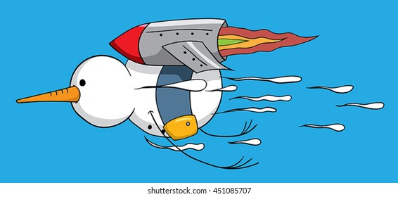 Cartoon Snowman Flying Rocket Strapped Back Stock Vector (Royalty Free ...