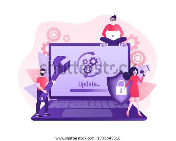 Cartoon Software Update People Mobile App Stock Vector (Royalty Free ...