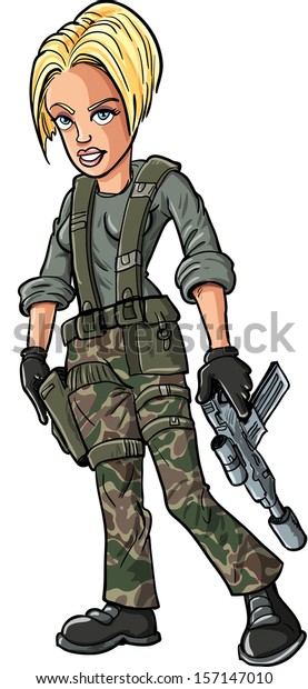 Cartoon Soldier Machine Gun Isolated On: เวกเตอร์สต็อก (ปลอดค่า ...