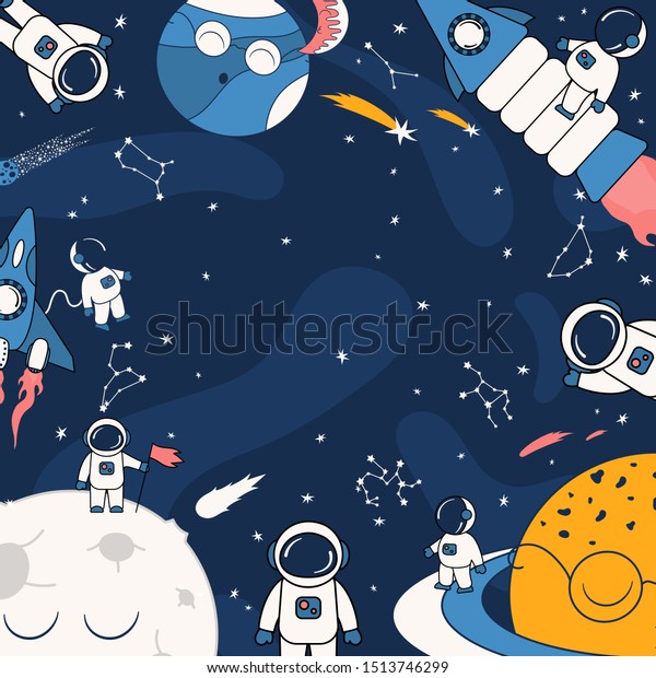 Cartoon Space Frame Astronaut On Spaceship Stock Vector (Royalty Free ...