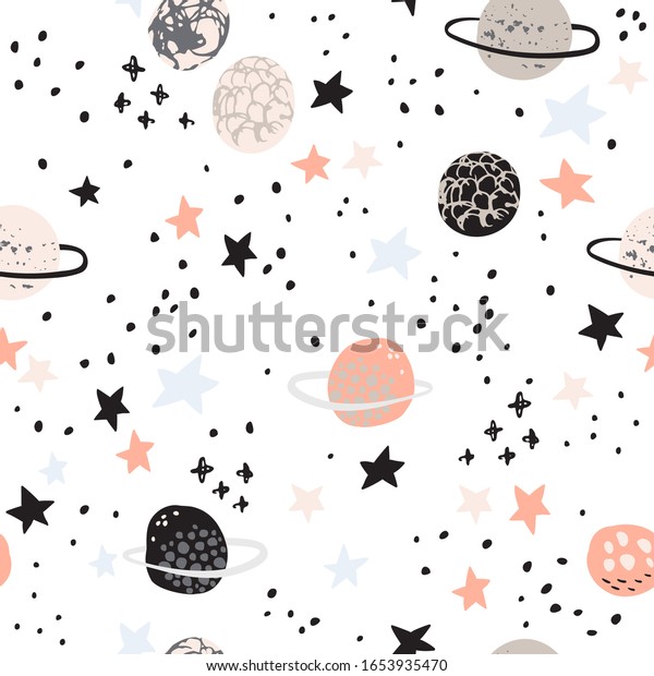 Cartoon Space Themed Background Cute Planets Stock Vector (Royalty Free ...