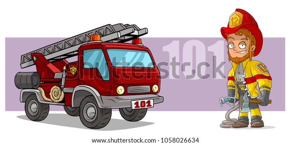 Cartoon Standing Redhead Smiling Firefighter Character Stock Vector ...