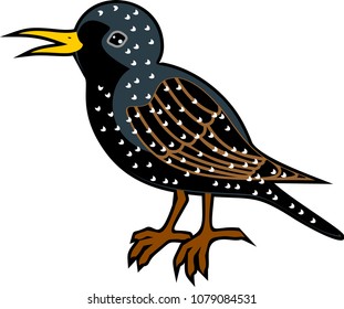 Cartoon Starling On White Background Stock Vector (Royalty Free ...
