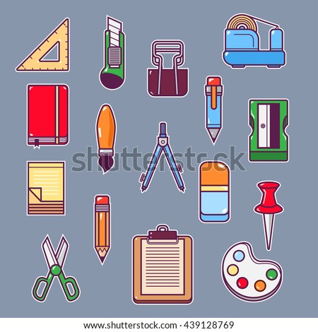 Cartoon Stationery Icon Set Stock Vector (Royalty Free) 439128769 ...