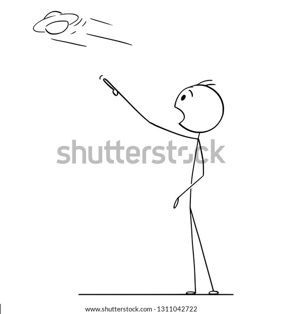 Cartoon stick figure drawing of surprised man hand pointing and ...