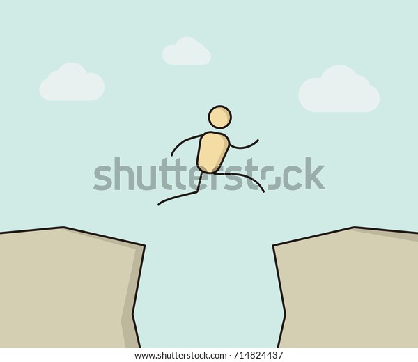 Vektor Stok Cartoon Stick Figure Jumping Between Cliffs (Tanpa Royalti ...