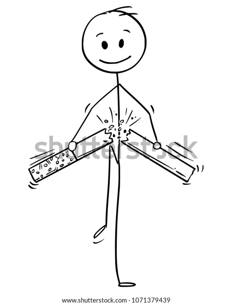 Cartoon stick man drawing conceptual illustration of man broking ...