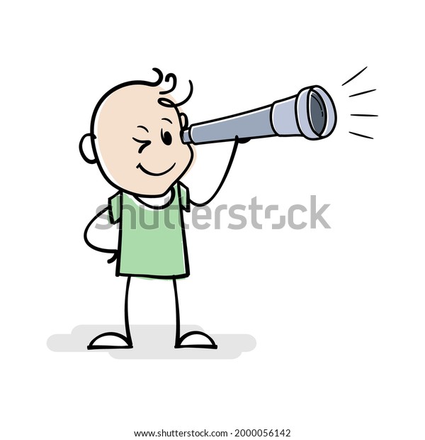Cartoon Stick Man Stand Looking Through Stock Vector (Royalty Free ...