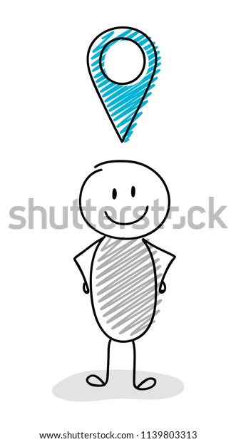 Cartoon Stickman Holding Map Pin Geotag Stock Vector (Royalty Free ...