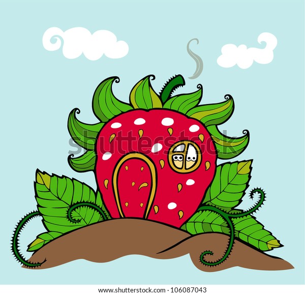 Cartoon Strawberry House Stock Vector (Royalty Free) 106087043