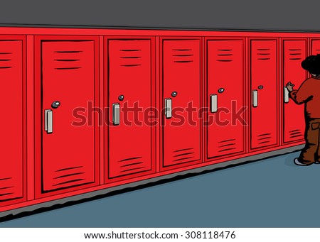 Cartoon Student Opening Red Locker Hallway Stock Vector (Royalty Free ...
