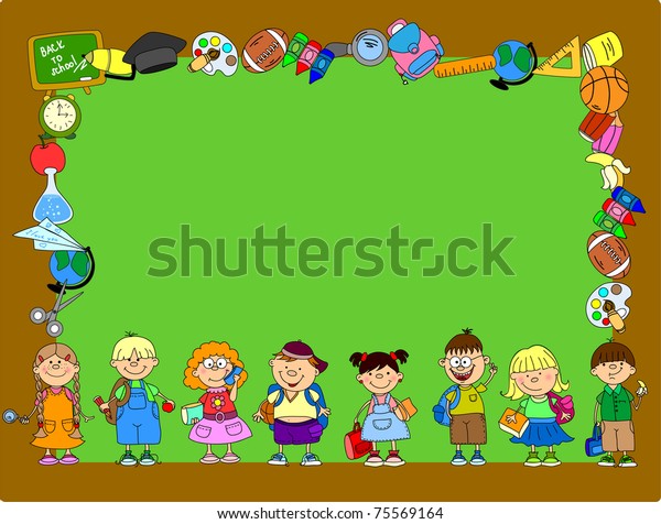 Cartoon Students School Subjects Banner Frame: vector de stock (libre ...
