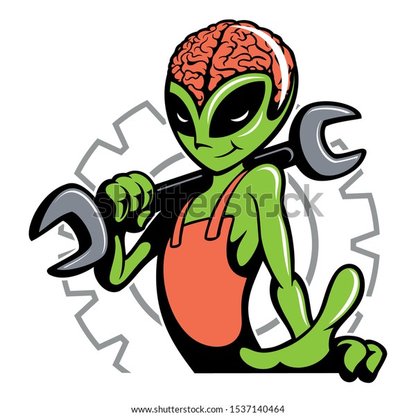 Cartoon Style Alien Character Overalls Holding Stock Vector (Royalty ...