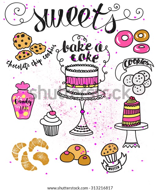 Cartoon Style Illustration Different Sweets Including Stock Vector ...