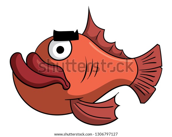 Cartoon style illustration of an ugly, grumpy fish with a big mouth and ...