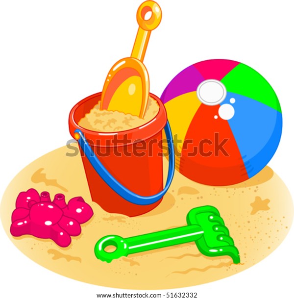 Cartoon Style Illustrations Beach Ball Pail Stok Vektör (Telifsiz) 51632332