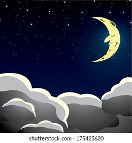 Cartoon Style Night Sky Illustration Stock Illustration 176369570