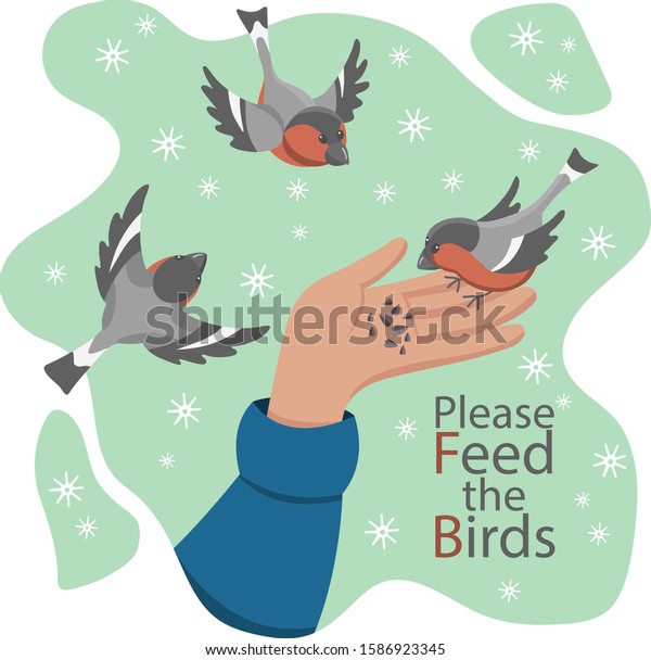 Cartoon Style Poster Please Feed Birds Stock Vector (Royalty Free ...