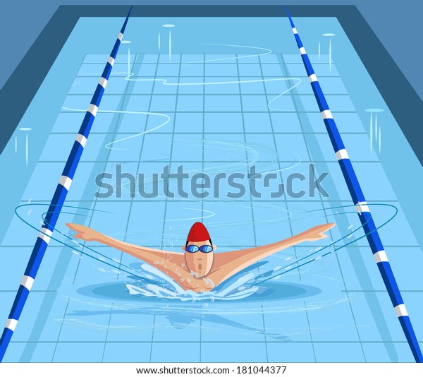 Cartoon Style Swimmer Swimming Pool Vector Stock Vector (Royalty Free ...