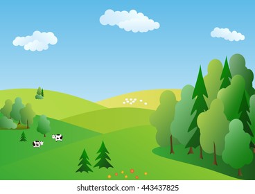 Cartoon Summer Landscape Stock Vector (Royalty Free) 443437825 ...