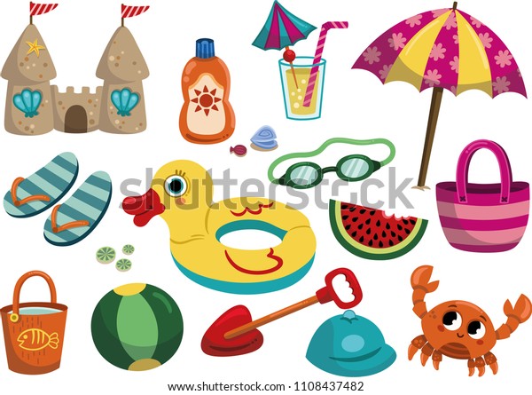Cartoon Summer Objects Isolated On White Stock Vector (Royalty Free ...