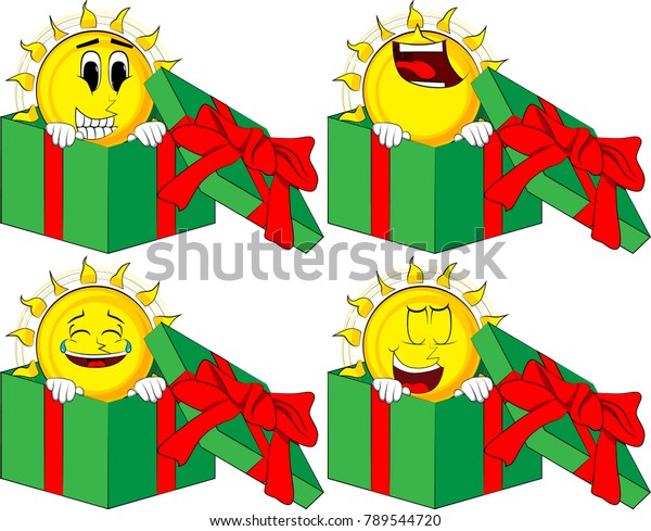 Vektor Stok Cartoon Sun Gift Box Collection Happy (Tanpa Royalti ...