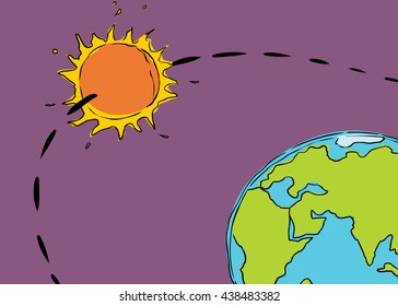 Cartoon Sun Orbiting Planet Earth Concept 库存矢量图（免版税）438483382 ...