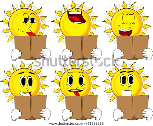 Cartoon Sun Reading Book Collection Happy Stock Vector (Royalty Free ...