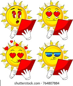 Cartoon Sun Reading Red Book Collection: เวกเตอร์สต็อก (ปลอดค่า ...