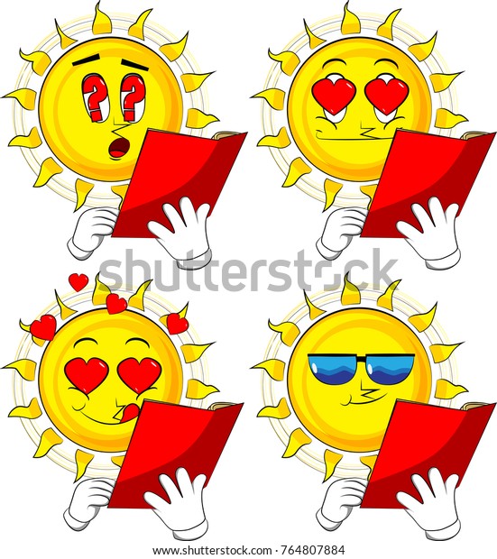 Cartoon Sun Reading Red Book Collection: เวกเตอร์สต็อก (ปลอดค่า ...
