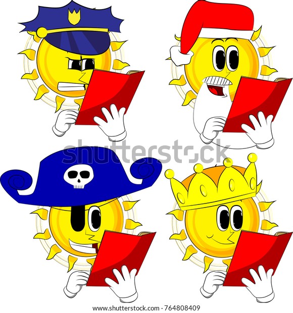 Cartoon Sun Reading Red Book Collection Stock Vector (Royalty Free ...