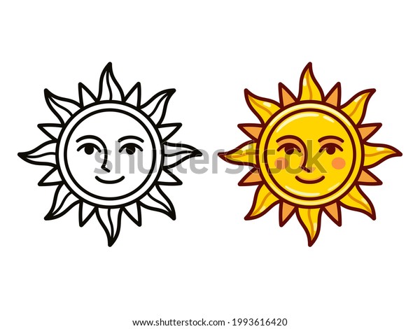 Cartoon Sun Symbol Face Simple Vintage Stock Vector (Royalty Free ...