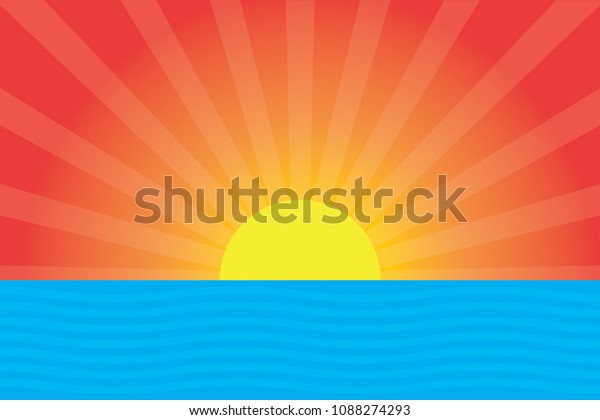Cartoon Sunset Background Sea Sunset Simple Stock Vector (Royalty Free ...