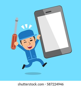 Cartoon Technician Big Smartphone Stock Vector (Royalty Free) 587224946 ...