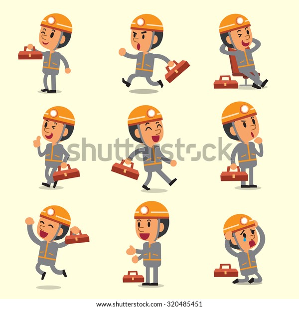 Cartoon Technician Character Poses Stock Vector (Royalty Free) 320485451