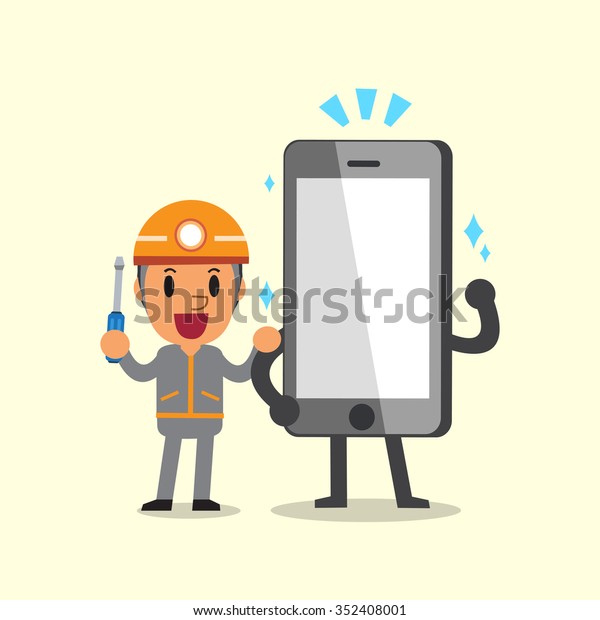 Cartoon Technician Smartphone Character Stock Vector (Royalty Free ...