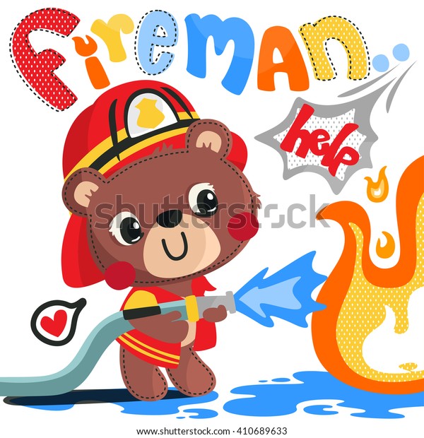 Cartoon Teddy Bear Fireman Illustration Vector: Stock-Vektorgrafik ...