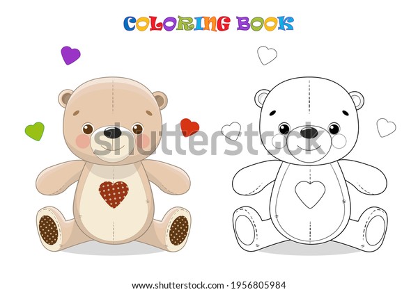 Cartoon Teddy Bear Hearts Coloring Page Stock Vector (Royalty Free ...