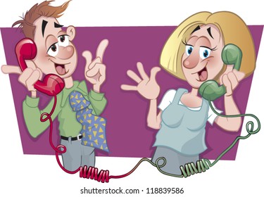 Vektor Stok Cartoon Telephone Conversation (Tanpa Royalti) 118839586 ...