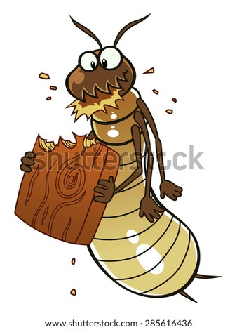 Cartoon Termite Eats Piece Wood Stock Vector (Royalty Free) 285616436 ...