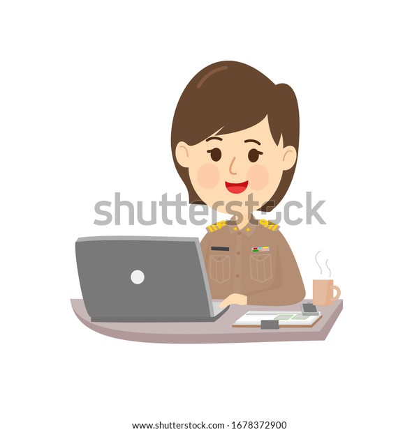 Cartoon Thai Teacher Working Computer Vector: เวกเตอร์สต็อก (ปลอดค่า ...