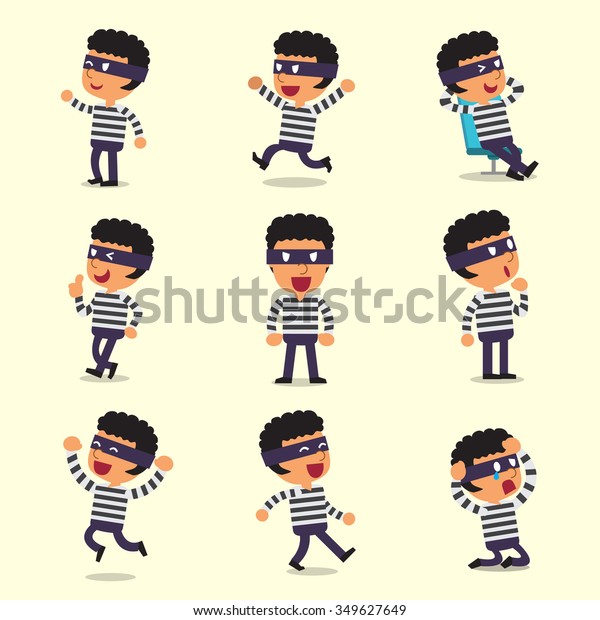 Cartoon Thief Character Poses On Yellow Stock Vector (Royalty Free ...