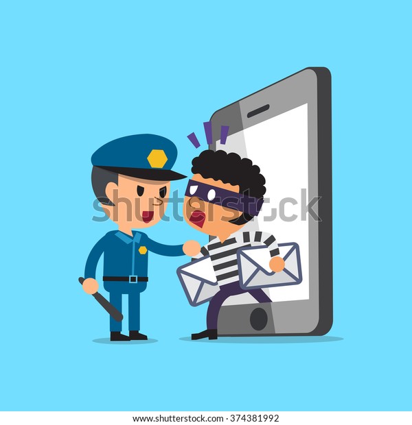 Cartoon Thief Stealing Mail Smartphone Policeman Stock Vector (Royalty ...