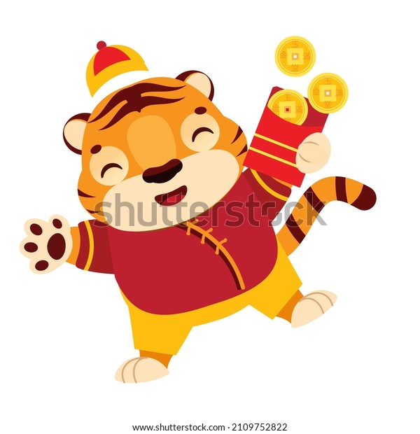 Cartoon Tiger Red Money Envelope Symbol Stock Vector (Royalty Free ...