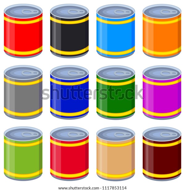 Cartoon Tin Can Mock Set Colorful Stock Vector (Royalty Free ...