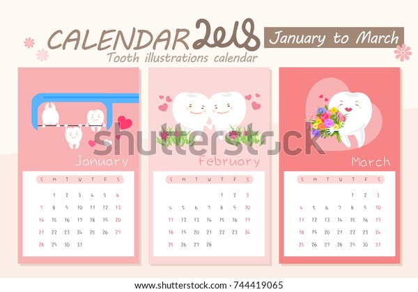 Cartoon Tooth Calendar 2018 New Year: vector de stock (libre de ...