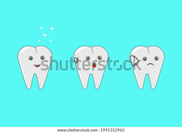 Cartoon Tooth Character Shows Stages Caries Stock Vector (Royalty Free ...