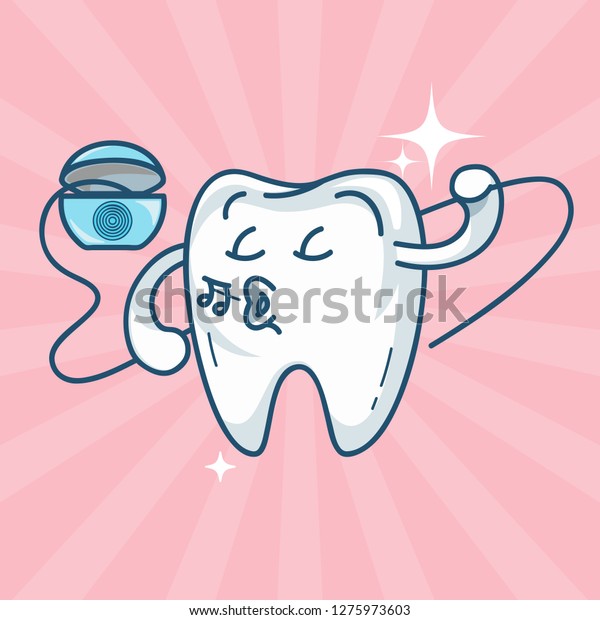 Cartoon Tooth Dental Floss Cleaning Teeth Stock Vector (Royalty Free ...