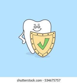 Cartoon Tooth Shield Check Mark Teeth Stock Vector (Royalty Free) 534675757